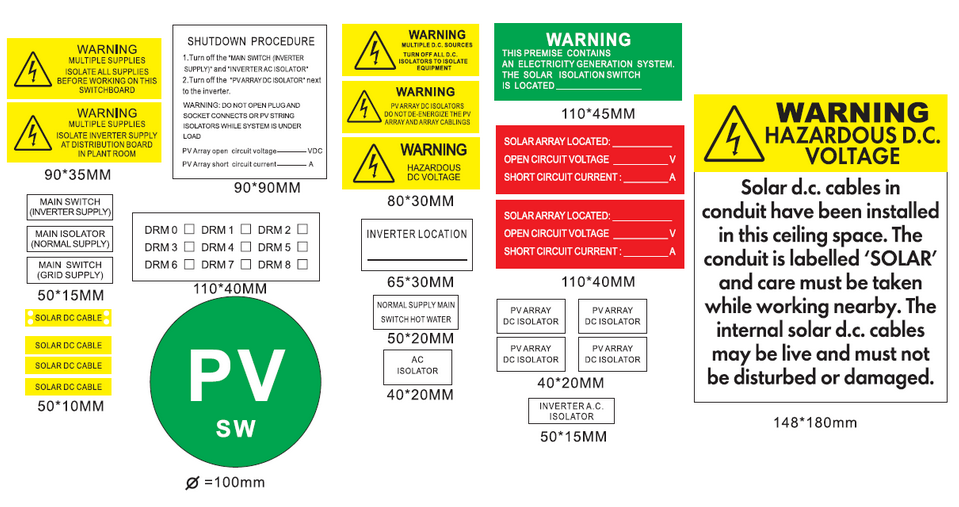 Solar Pv Label Kit Deluxe Pgk - Forbes Batteries and Electronics Toowoomba